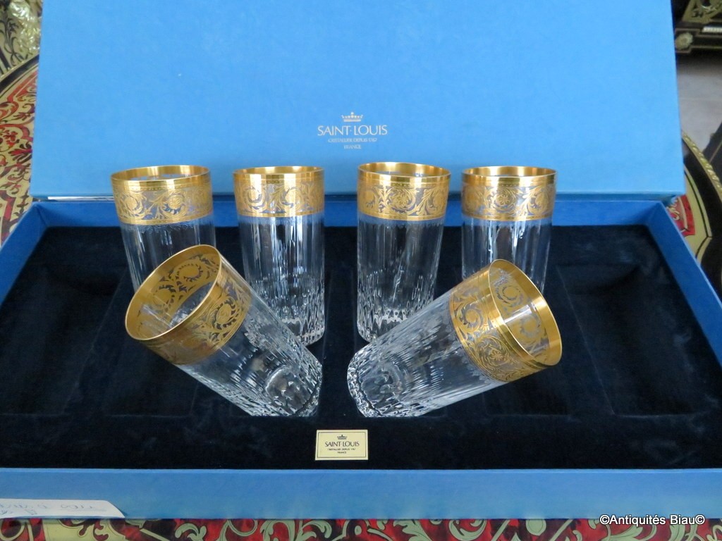 NEUF 6 Choppes avec boite d'origine St Louis Thistle Or Cristal ...