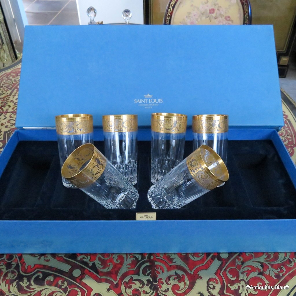 New 6 Highballs with box in crystal St-Louis - Thistle gold ...