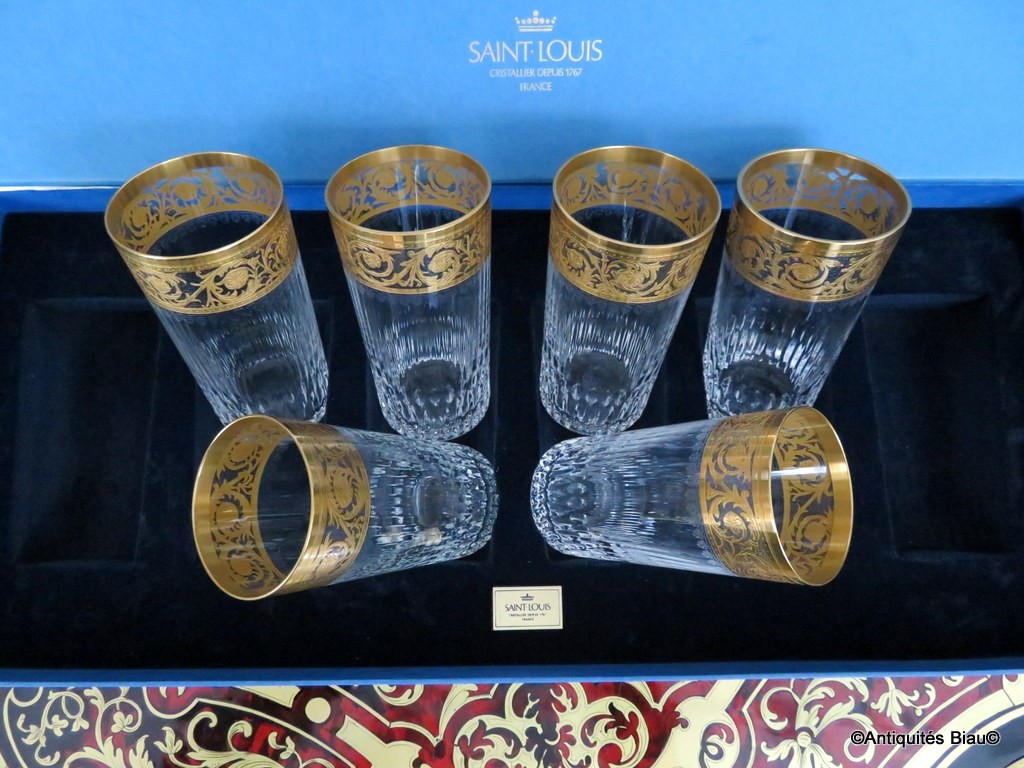 NEUF 6 Choppes avec boite d'origine St Louis Thistle Or Cristal ...