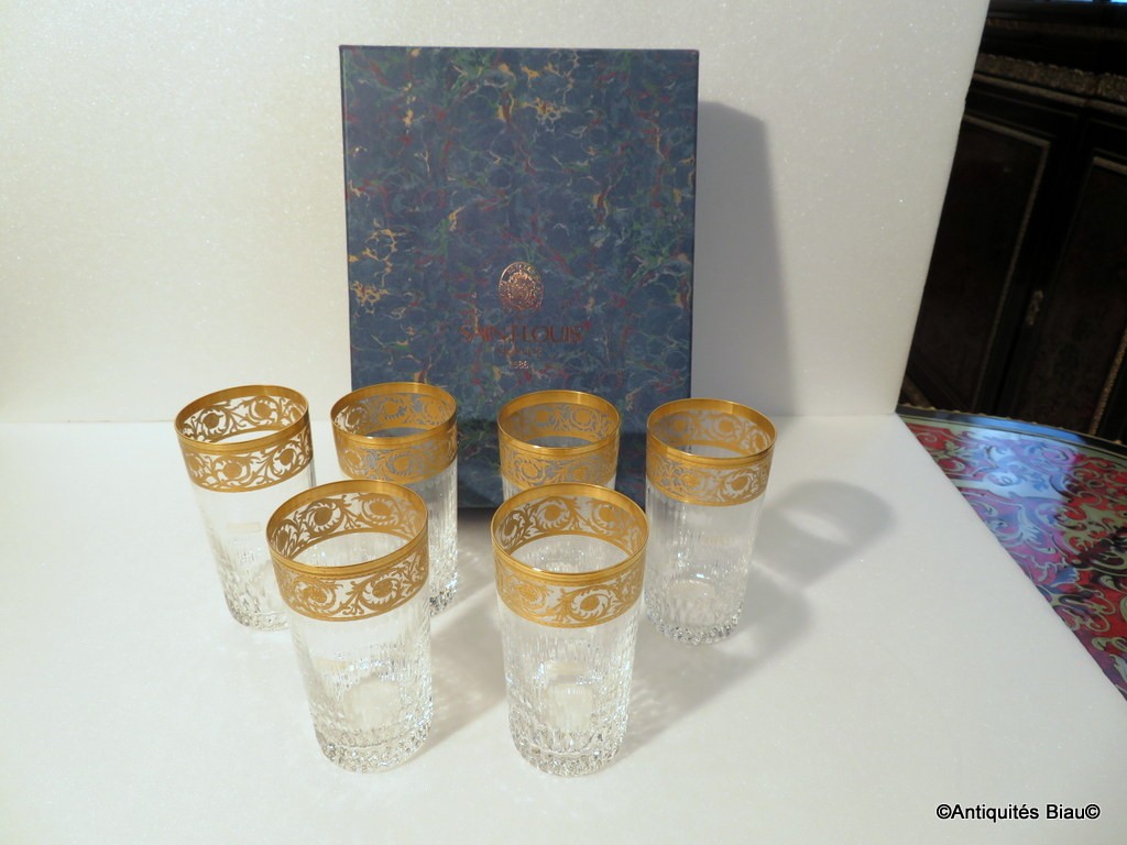 NEUF 6 Choppes avec boite d'origine St Louis Thistle Or Cristal ...