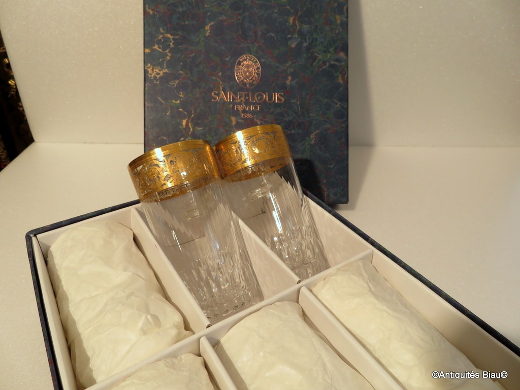 NEUF 6 Choppes avec boite d'origine St Louis Thistle Or Cristal ...