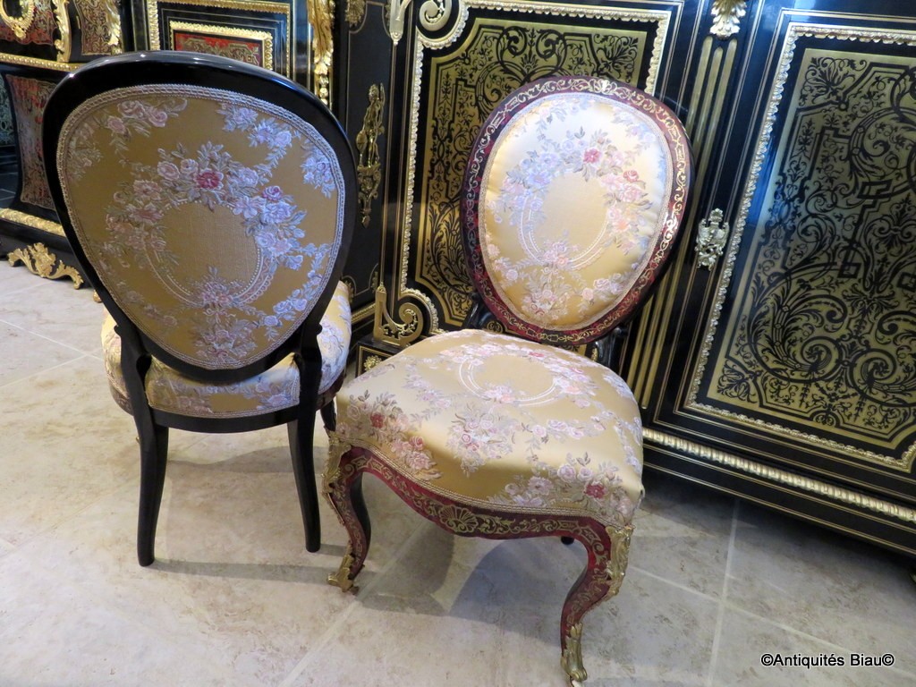 Pair of Boulle marquetry chairs - Napoleon III period | Marqueterie ...